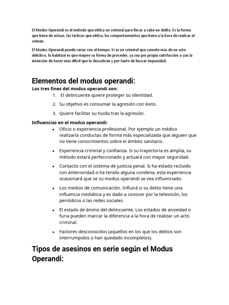 Modus Operandi y Sociopatia | PDF | Desorden de personalidad antisocial | Trastorno mental