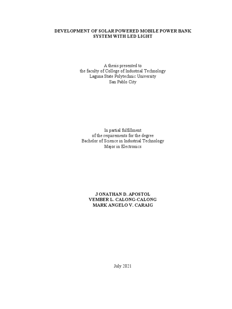 Development Of Solar Powered Mobile Power Bank System With Led Light