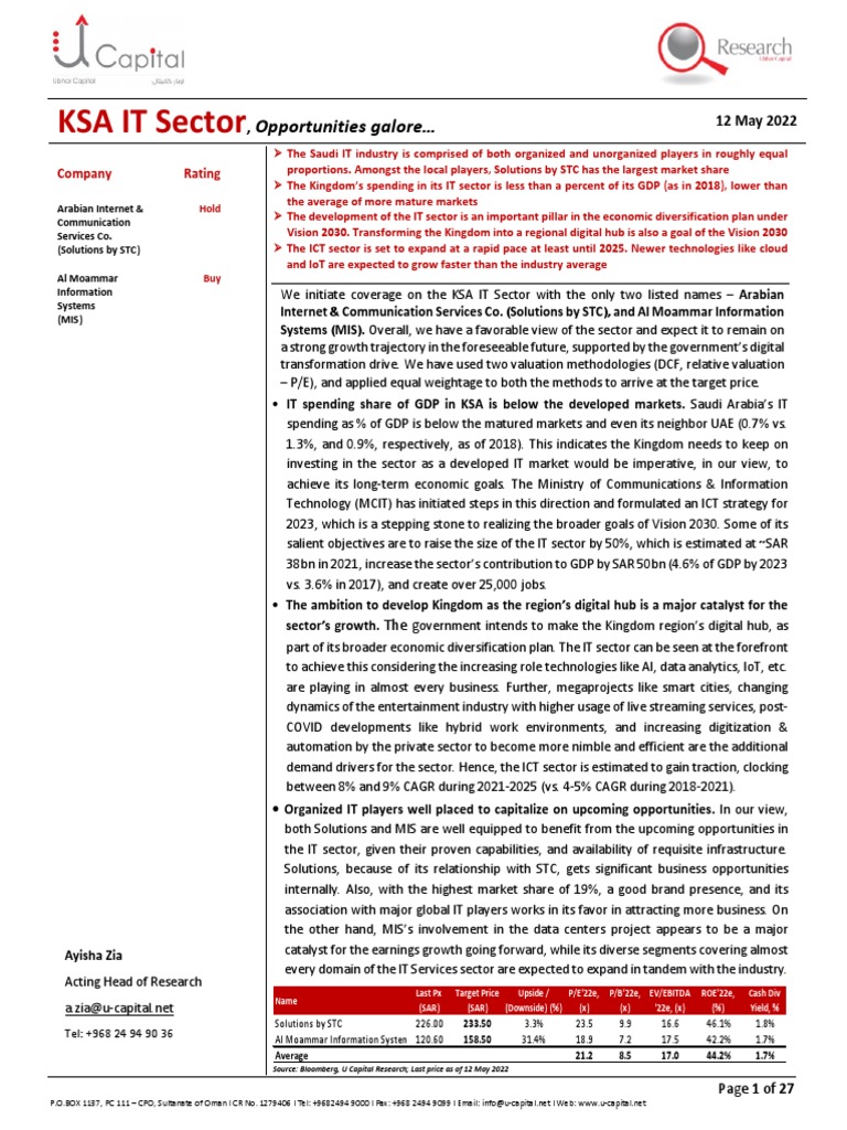 KSA IT Sector U Capital | Download Free PDF | Discounted Cash Flow ...