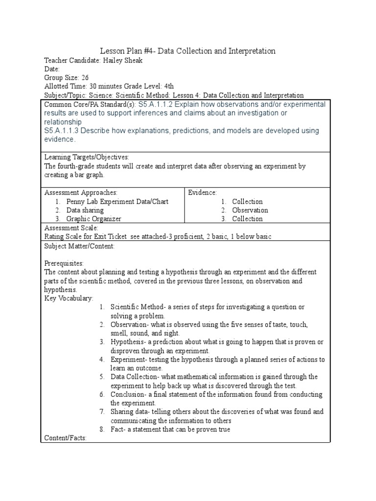 Lesson Plan 4 - Data Collection and Interpretation | PDF | Experiment ...