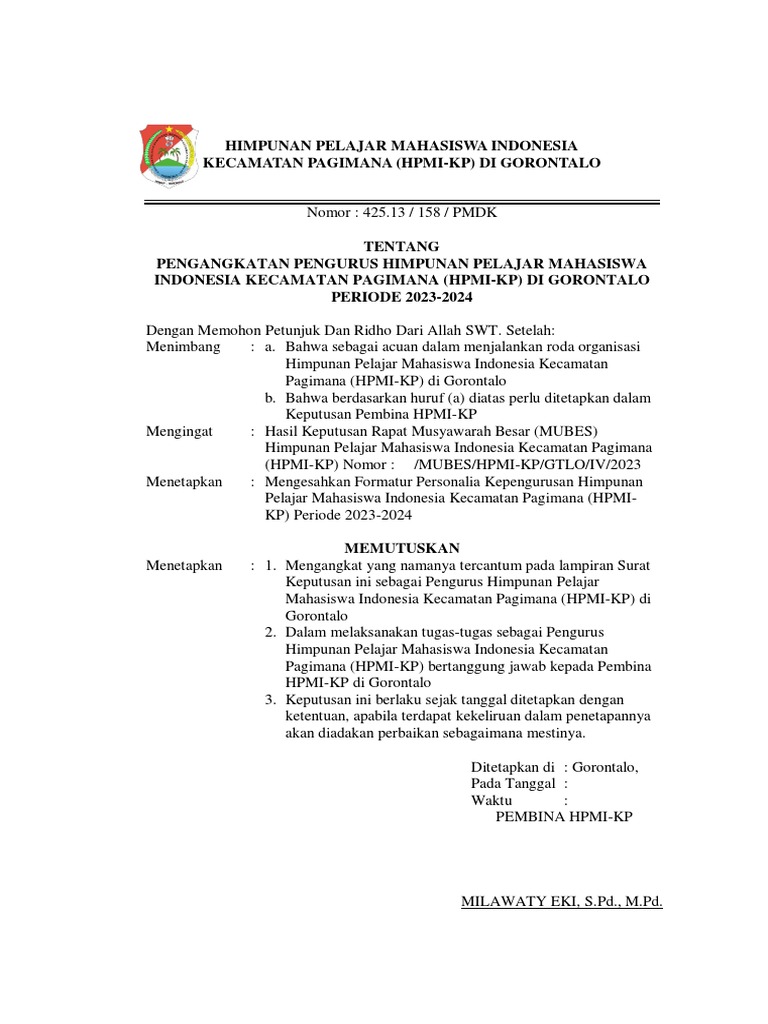 SK Pengurus HPMI-KP Gorontalo 2023-2024 | PDF