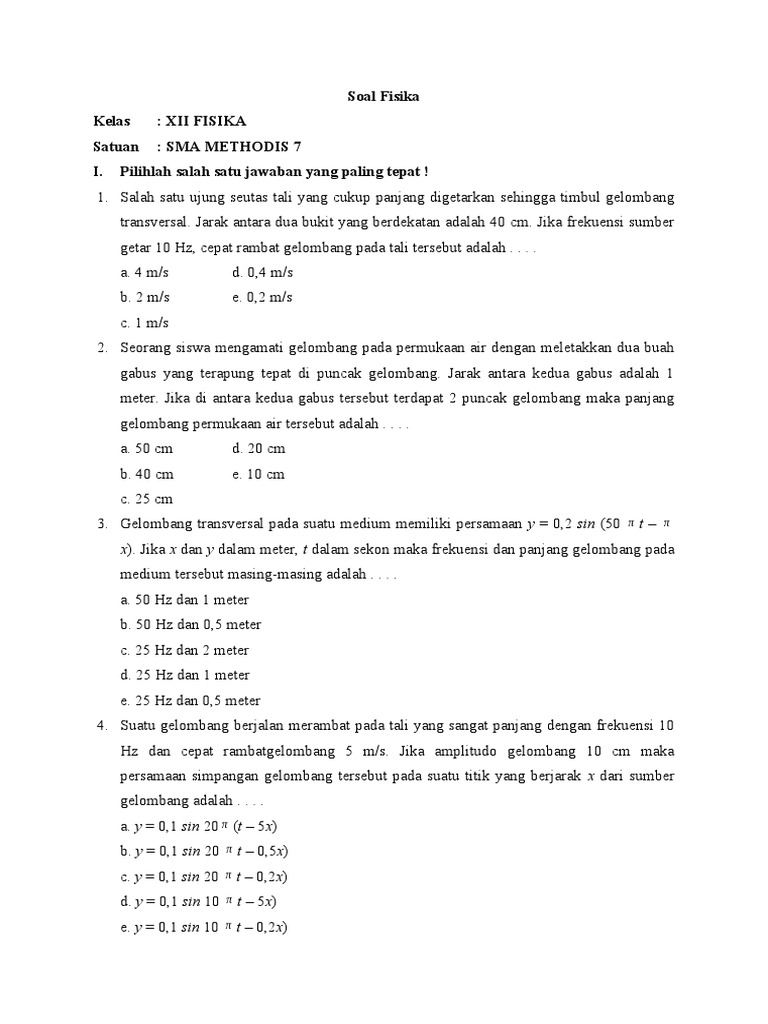 Soal Fisika Kelas XII BUNYI, STASIONER DAN E.DOPLER | PDF
