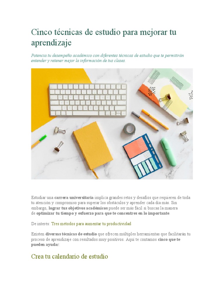 Cinco Técnicas de Estudio para Mejorar Tu Aprendizaje | PDF