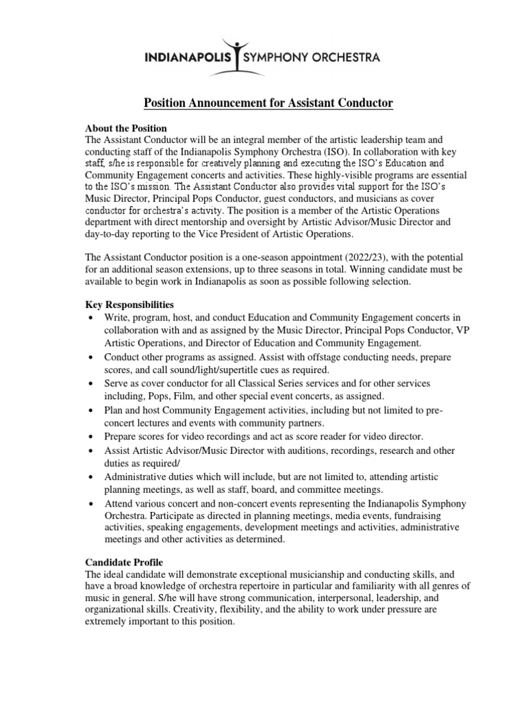 ISO Assistant Conductor Job Announcement 2022 | PDF | Conducting ...
