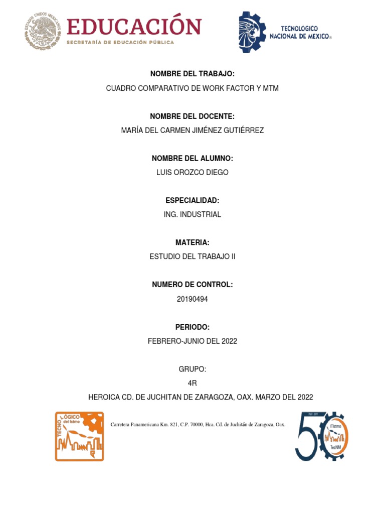 Cuadro Comparativo Work Factor y Mtm-Diego Luis Orozco | PDF