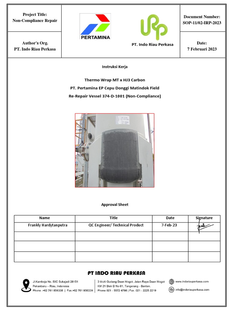 SOP-11-02-IRP-2023 - Vessel 374-D-1001 PDF | PDF