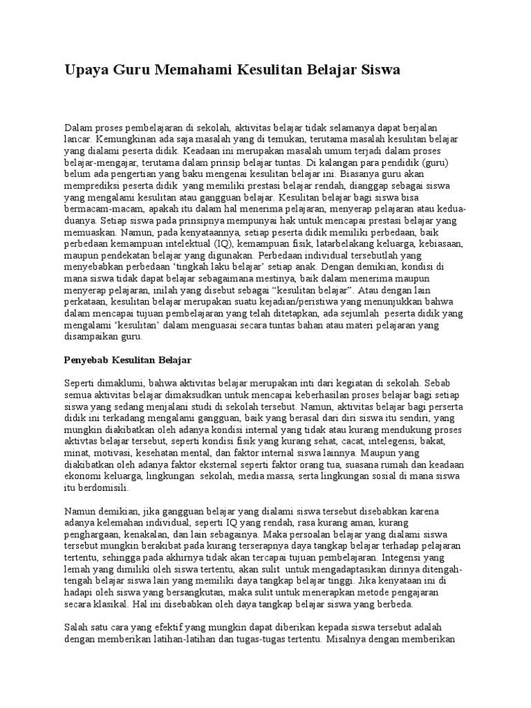 Upaya Guru Memahami Kesulitan Belajar Siswa | PDF