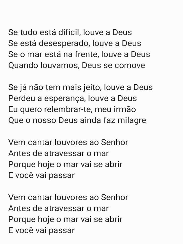 Vem Cantar Louvores Bras Adoracao Letra Imprimir | PDF