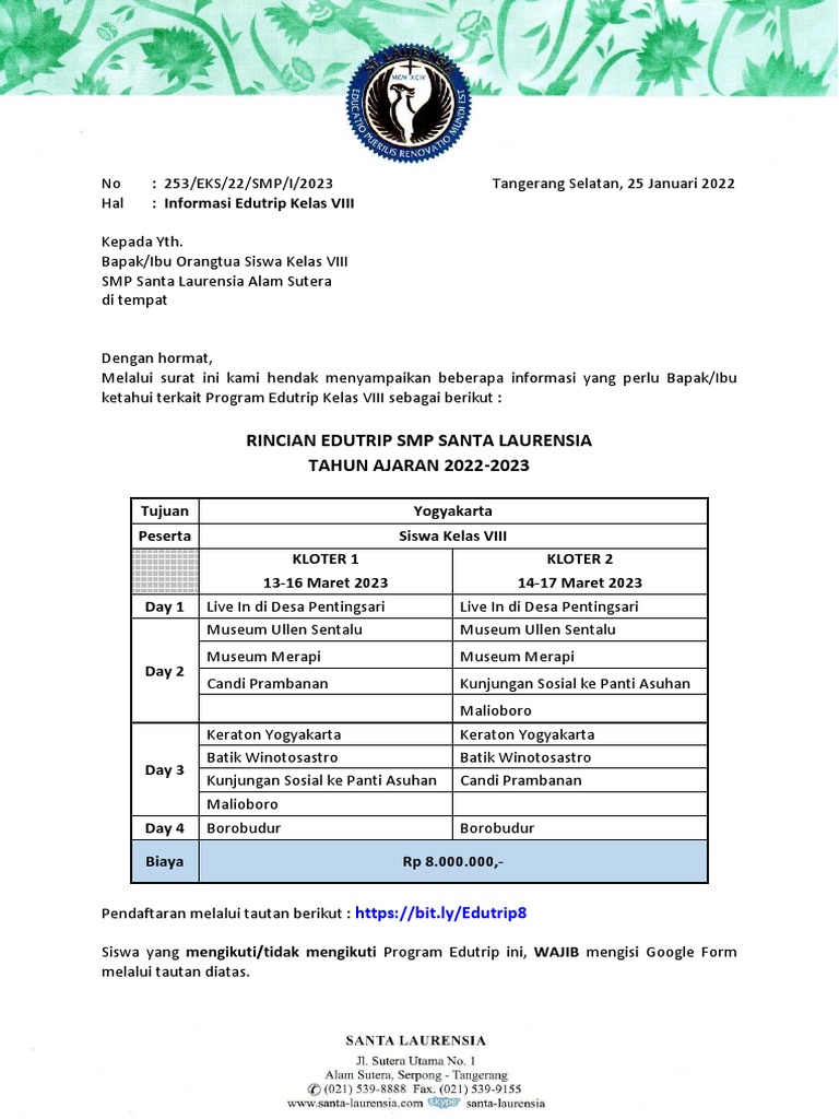 Edutrip Kelas VIII SMP Santa Laurensia | PDF