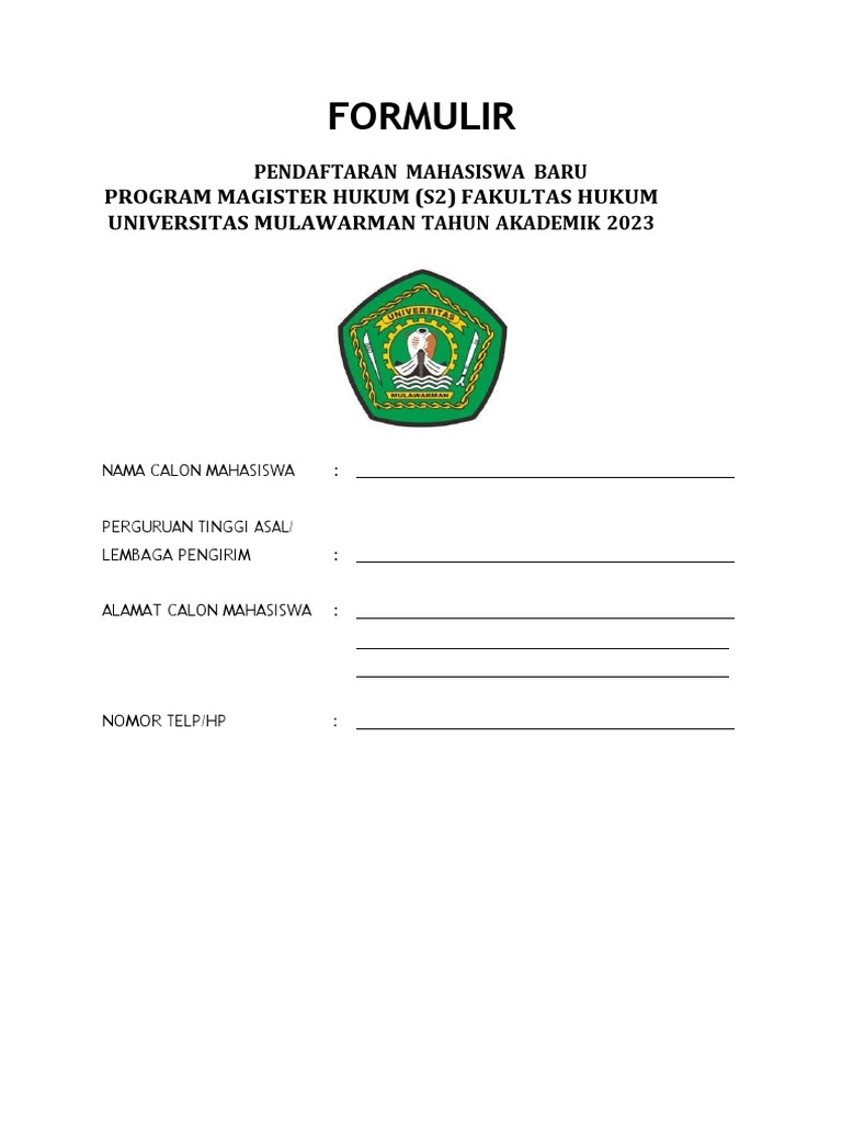 Formulir - Pendaftaran S2 | PDF