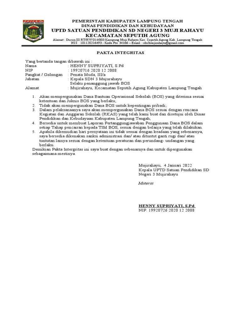 FORMAT PAKTA INTEGRITAS | PDF
