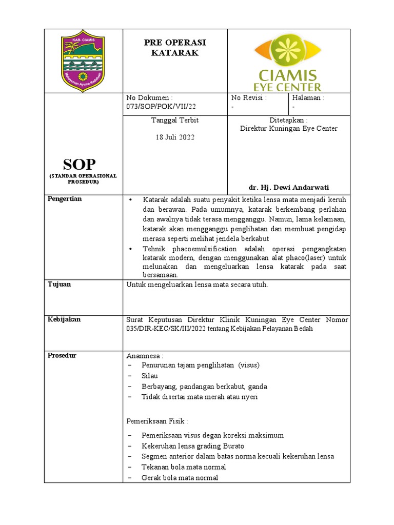Sop Pre Op Katarak | PDF