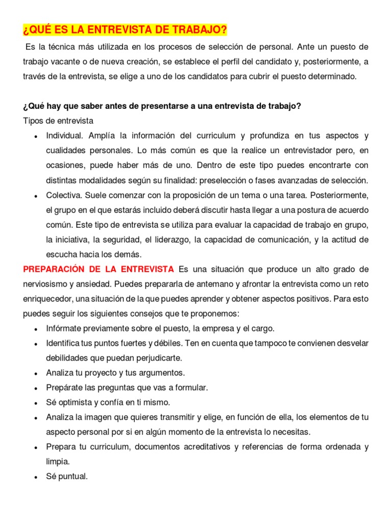 QUÉ ES LA ENTREVISTA DE TRABAJO PRÁCTICA | PDF | Entrevista de trabajo