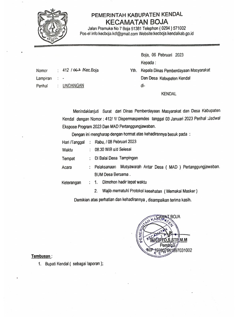 Undangan Musyawarah Antar Desa (MAD) Pertanggungjawaban BUM Desa Bersama PDF | PDF