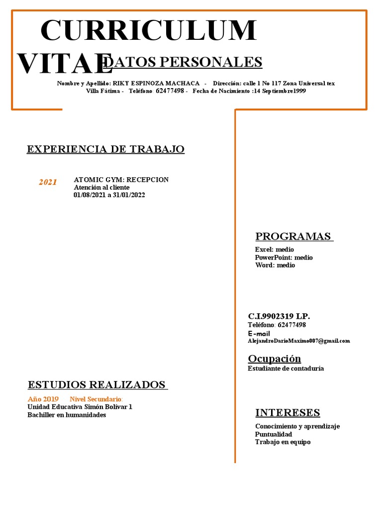 Curriculum Vitae Espinoza. | PDF