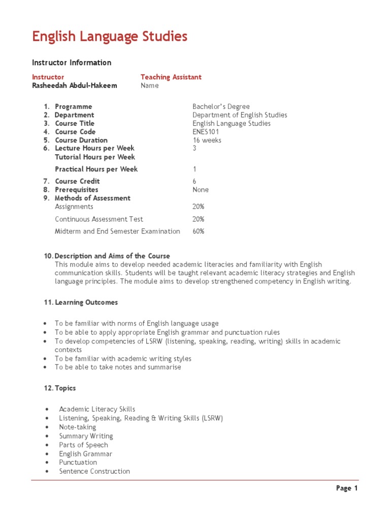 English Language Studies Syllabus PDF | PDF | Linguistics | English ...