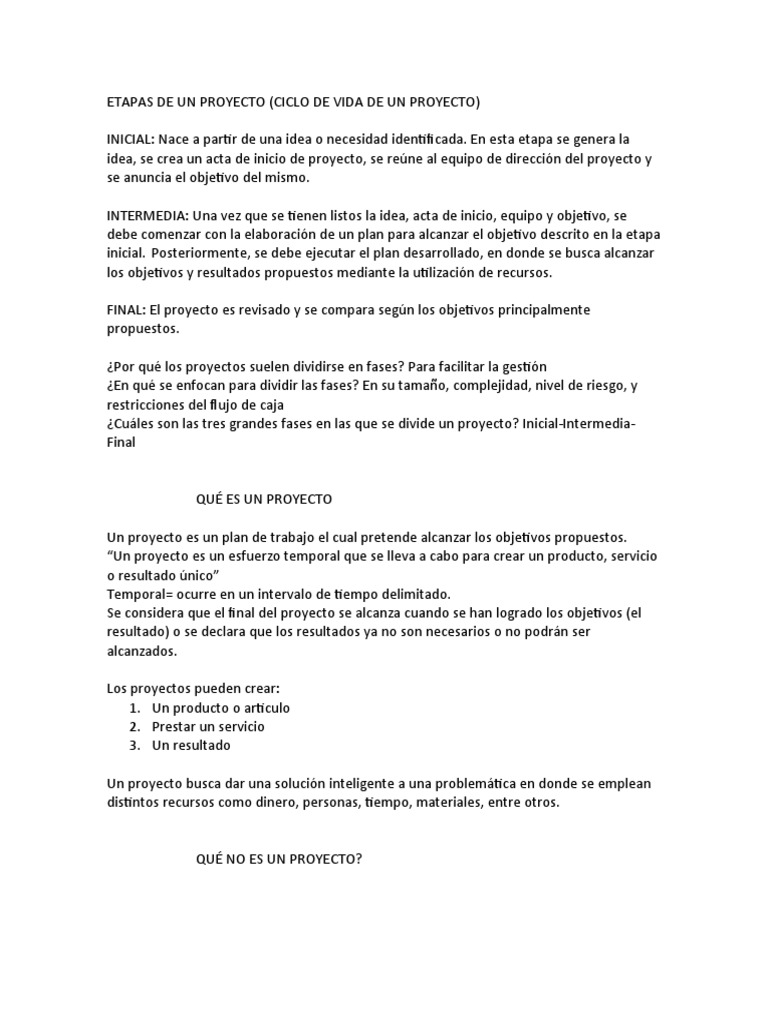 Etapas del Ciclo de Vida de un Proyecto | PDF