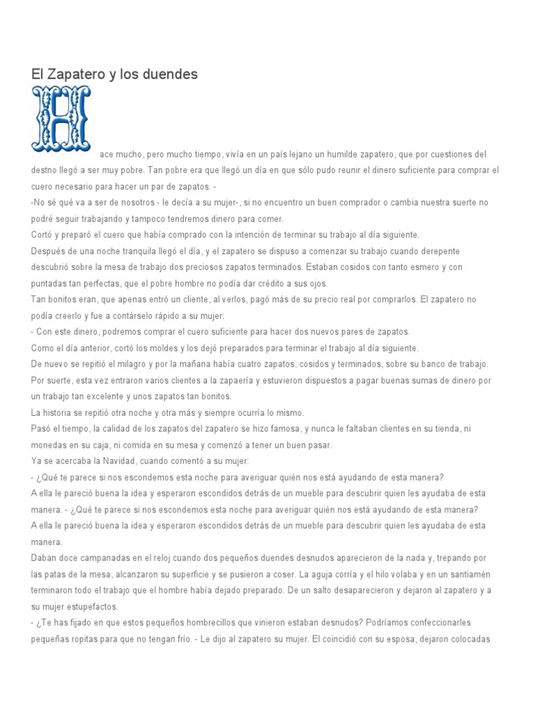 El Zapatero y Los Duendes | PDF