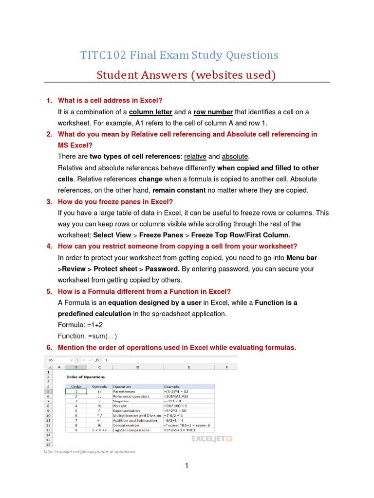 TITC Final Exam Study Questions IOU Psichology | PDF | Microsoft Excel | Microsoft Power Point
