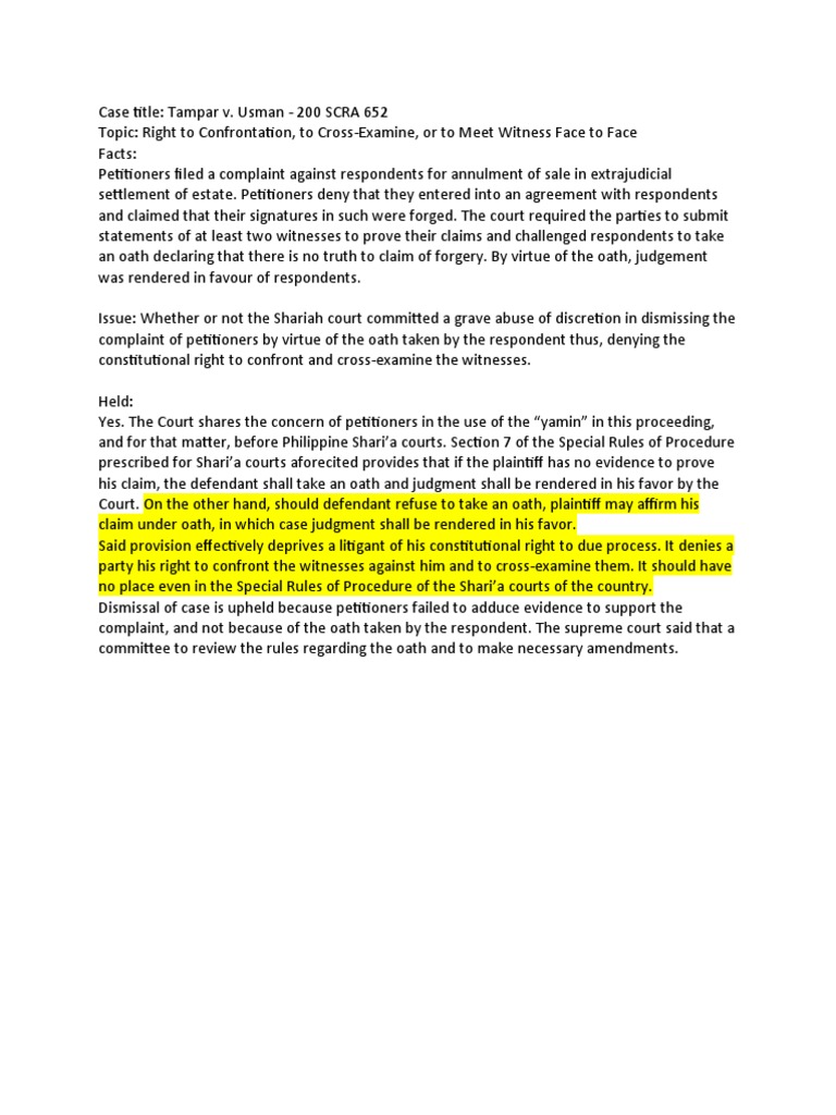 Tampar v. Usman - 200 SCRA 652 | PDF