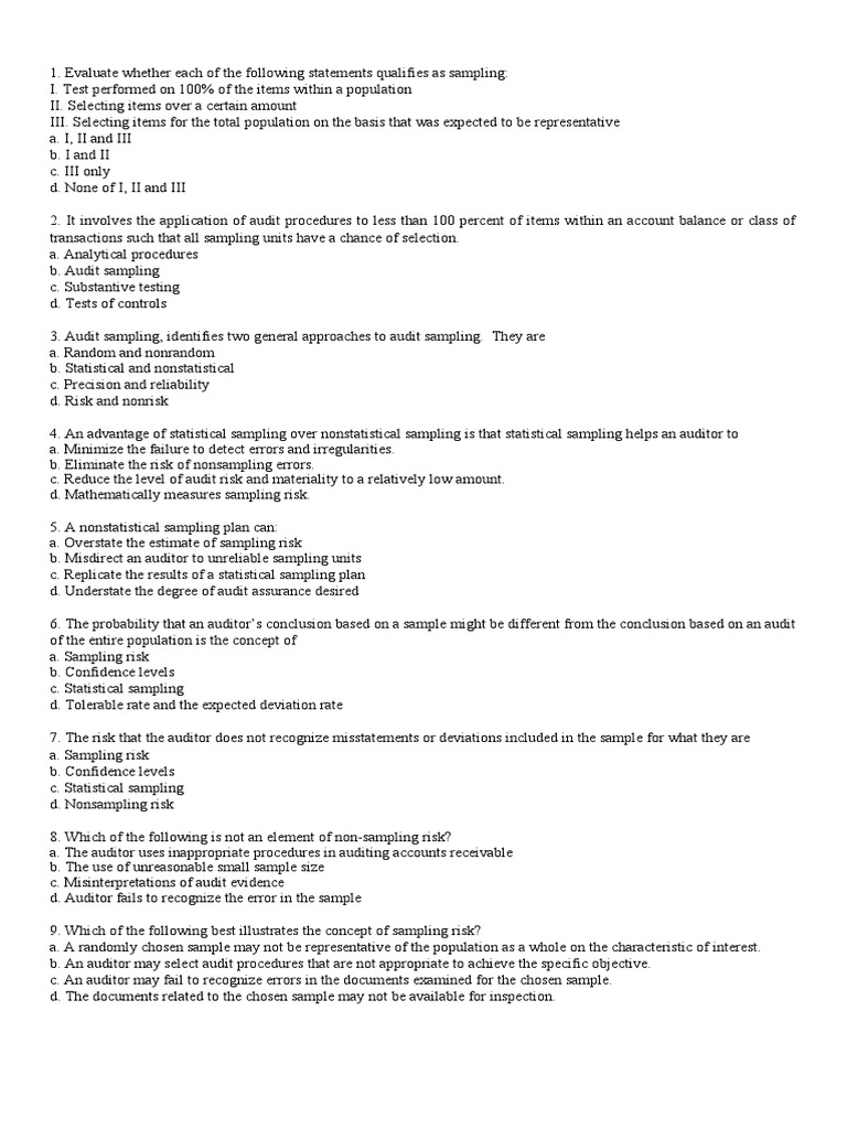 Quiz On Audit Sampling | PDF | Sampling (Statistics) | Audit