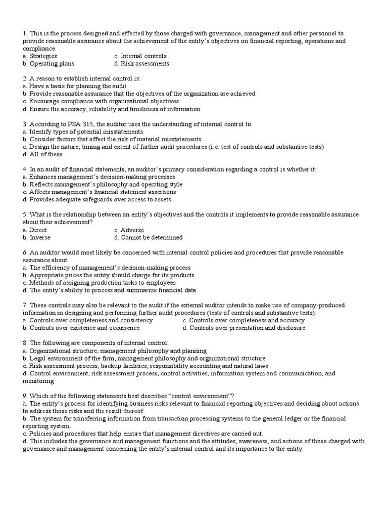 Internal Control Environment Overview | PDF | Internal Control | Audit