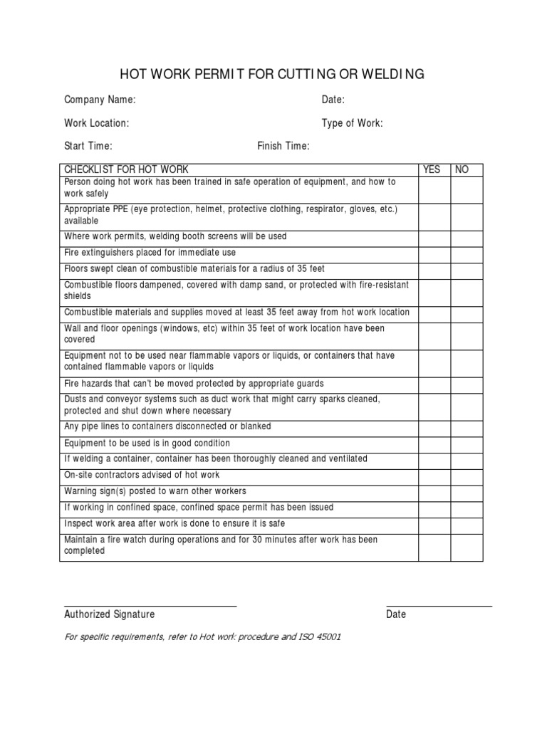 Sample Hot Work Permit | PDF