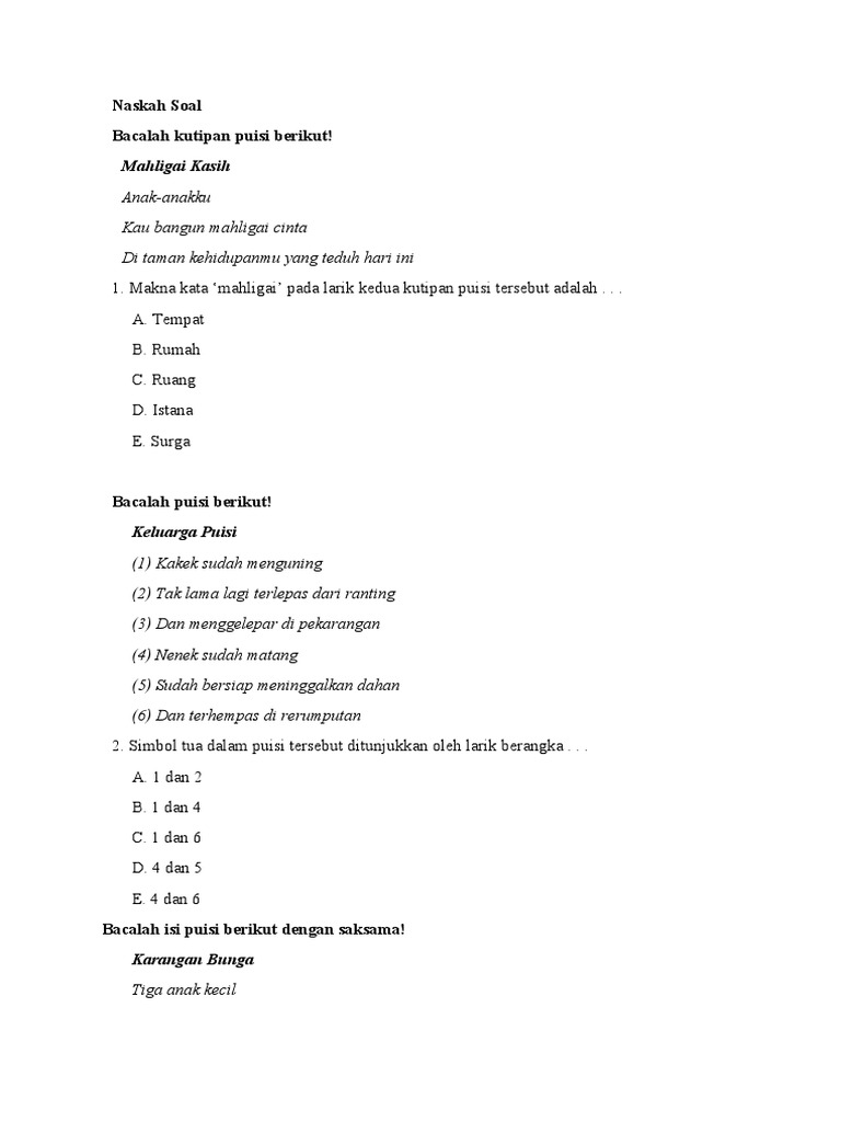 Soal PG Memahami Isi Puisi | PDF | Puisi