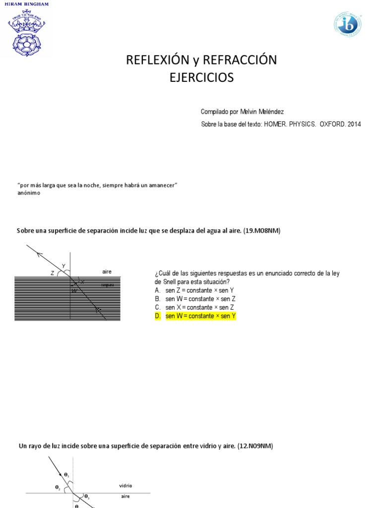 REFLEXION y REFRACCION - EJERCICIOS | PDF | Olas | Refracción