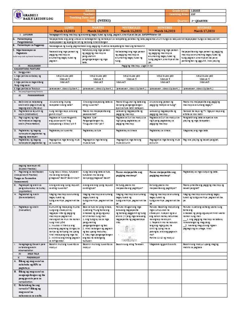 Grade 2 DLL All SUBJECTS Q3 WEEK 5 | PDF