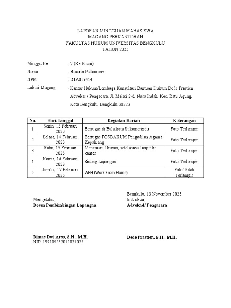 Contoh Laporan Mingguan Pdf