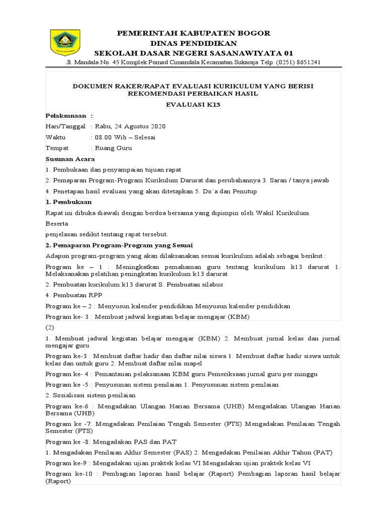 Dokumen Raker Evaluasi Kurikulum | PDF