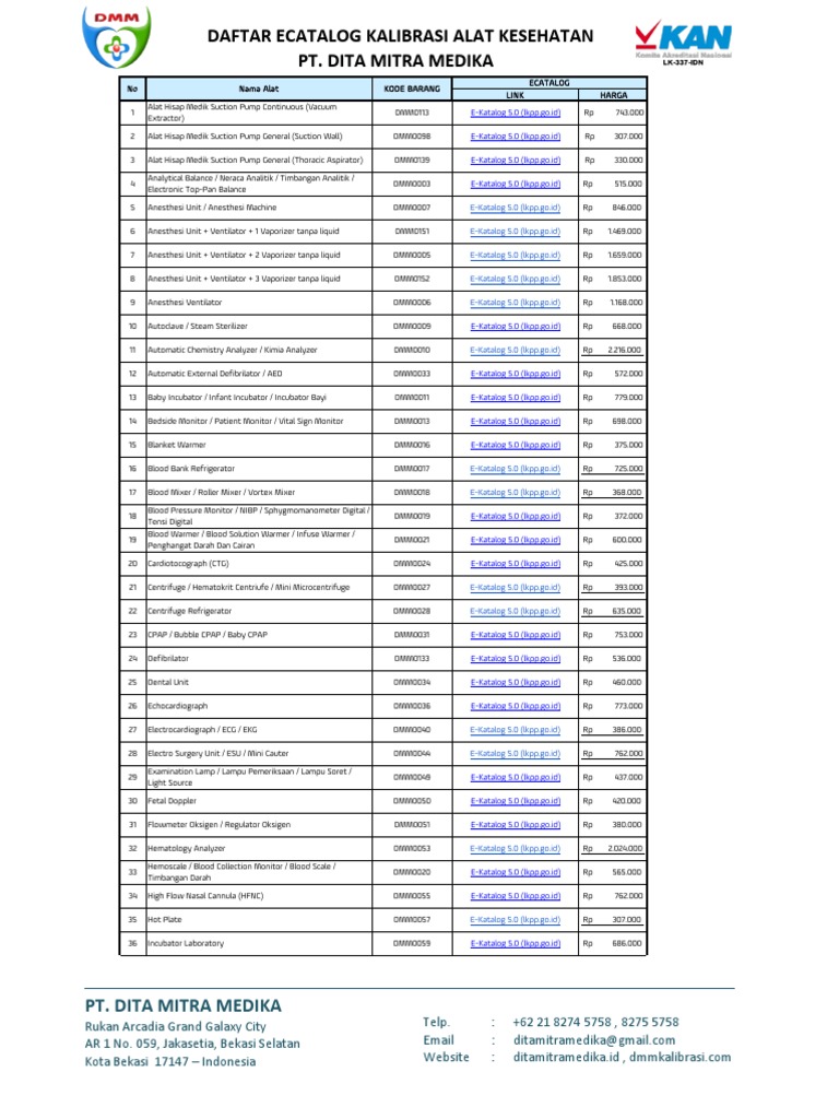 Daftar Ecatalog Kalibrasi Alat Kesehatan DMM-061222 | PDF | Clinical ...