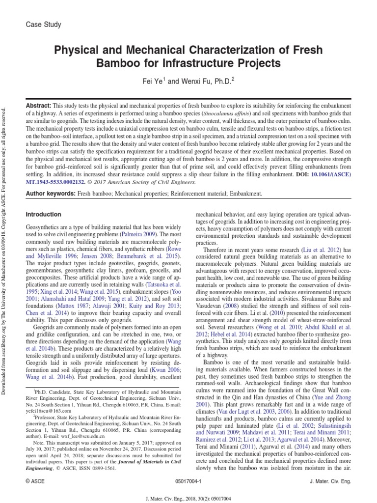 Physical and Mechanical Characterization of Fresh Bamboo For Infrastructure Projects | Download ...