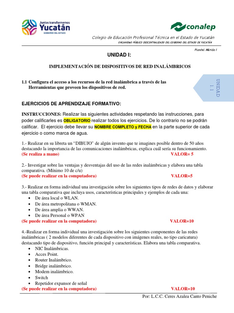 Guia de Ejercicios de Aprendizaje Unidad 1.1 - Manejo de Redes PDF ...