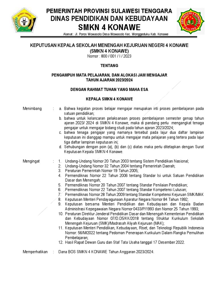 SK Mengajar Semseter Genap 2023-2024 PDF | PDF