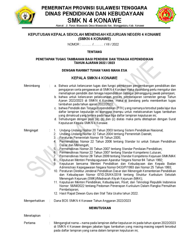 SK Tugas Tambahan Okmhe PDF | PDF