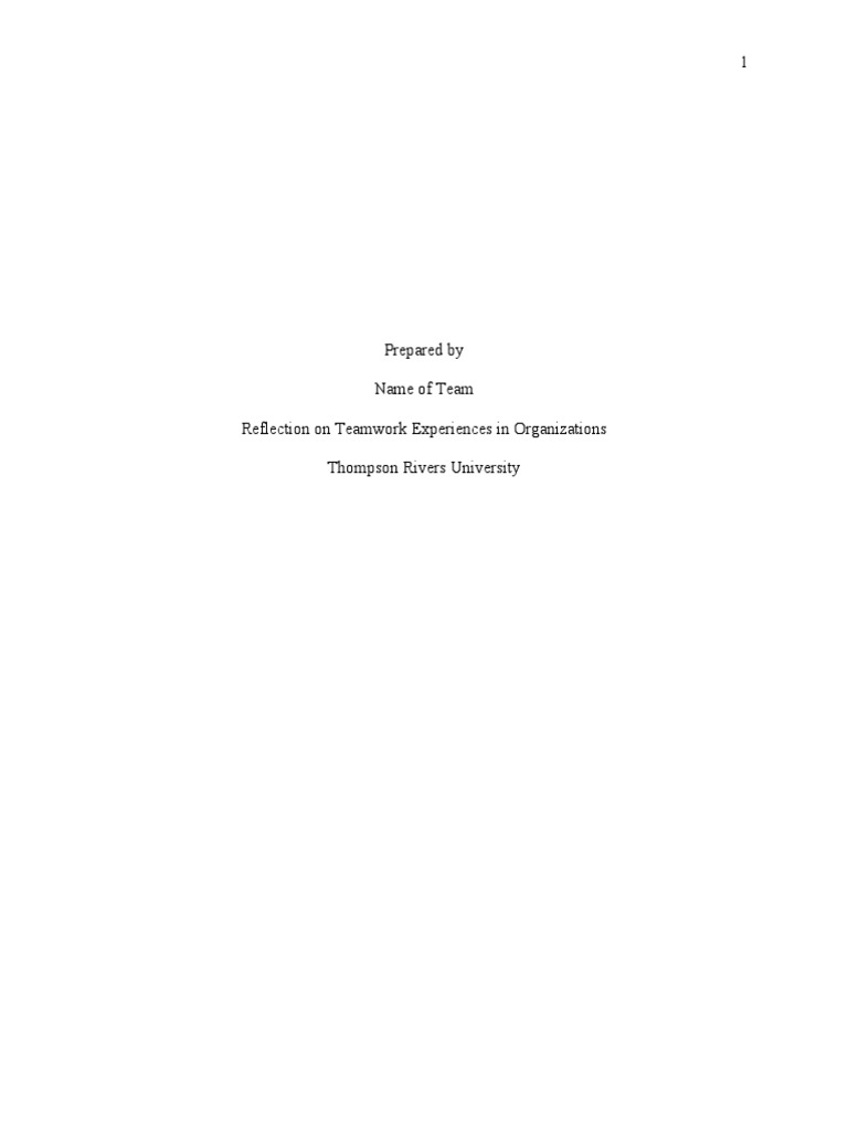 Reflection On Team Work Experiences in Organizations - Edited | PDF ...