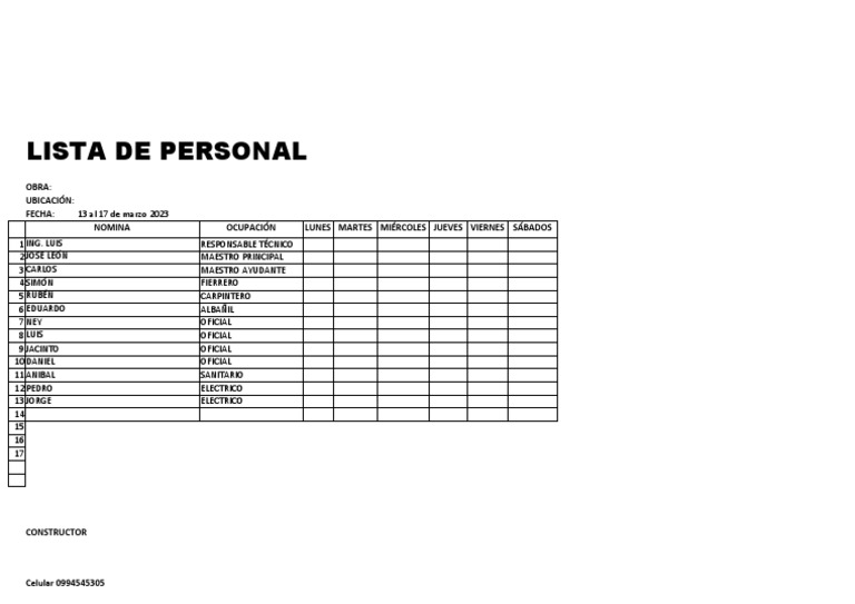 Lista de Personal Marzo 2023 | PDF