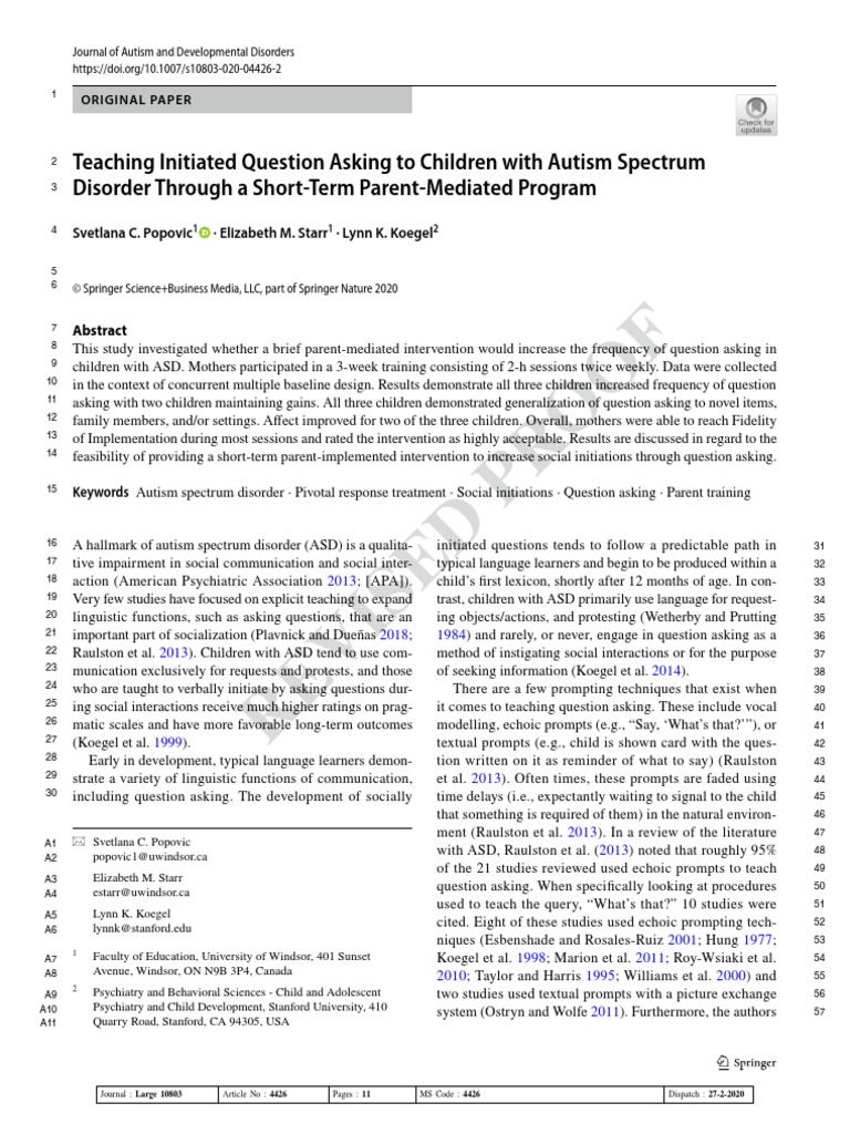 Teaching Initiated Question Asking To Children With Autism Spectrum ...