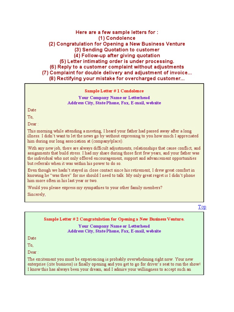 Here Are A Few Sample Letters For | PDF | Email | Business (General)