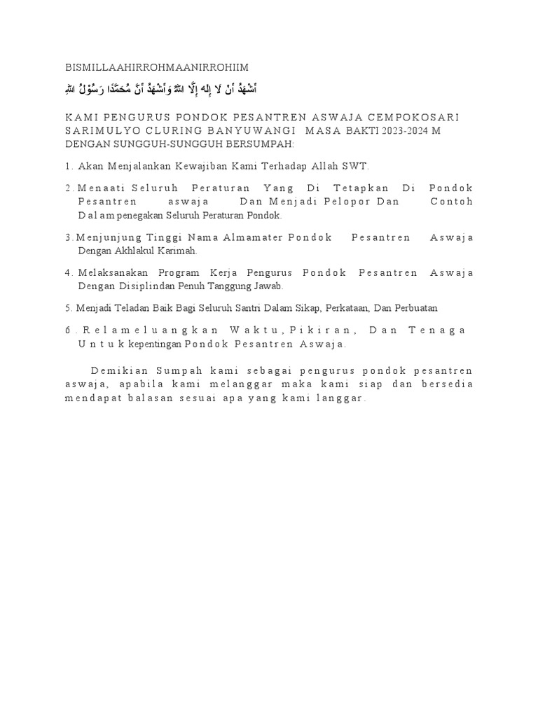 Sumpah Pengurus | PDF