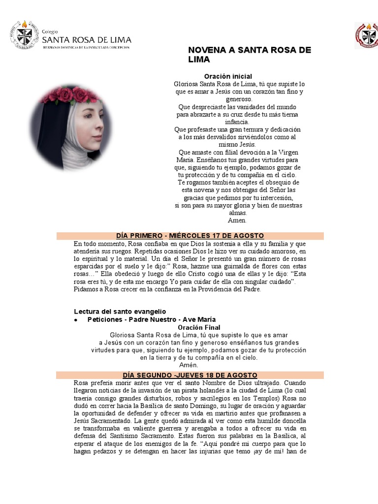Novena A Santa Rosa de Lima | PDF | eucaristía | orador del Señor