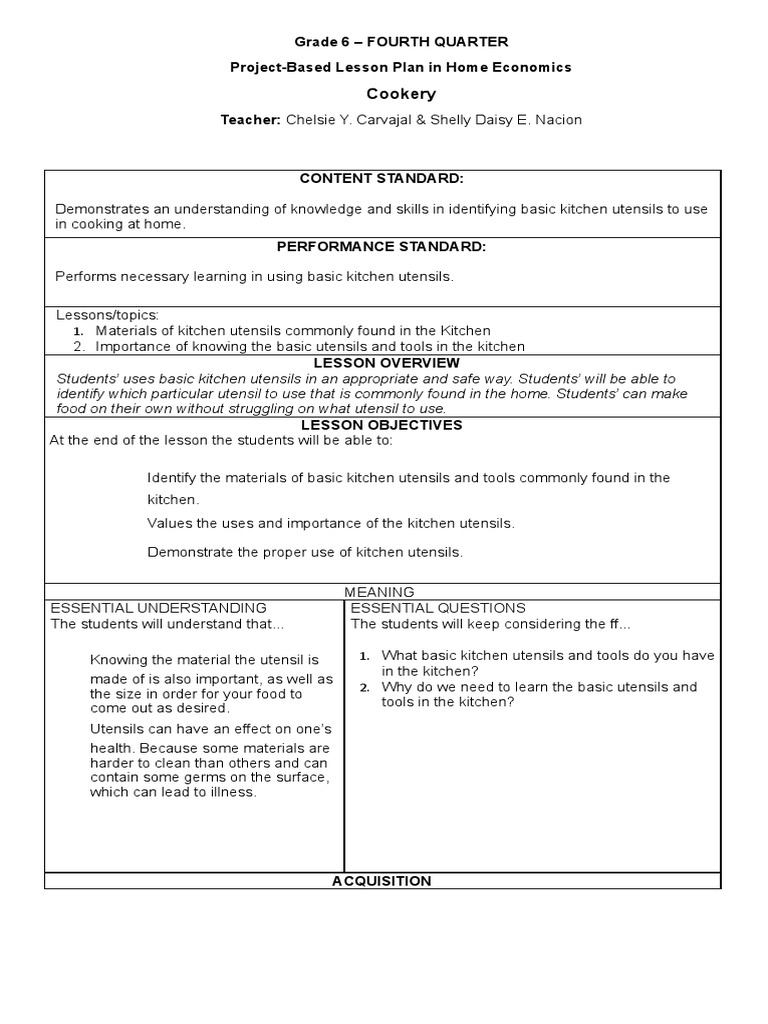 Grade 6 Home Economics: Kitchen Utensils | PDF | Kitchen Utensil | Kitchen