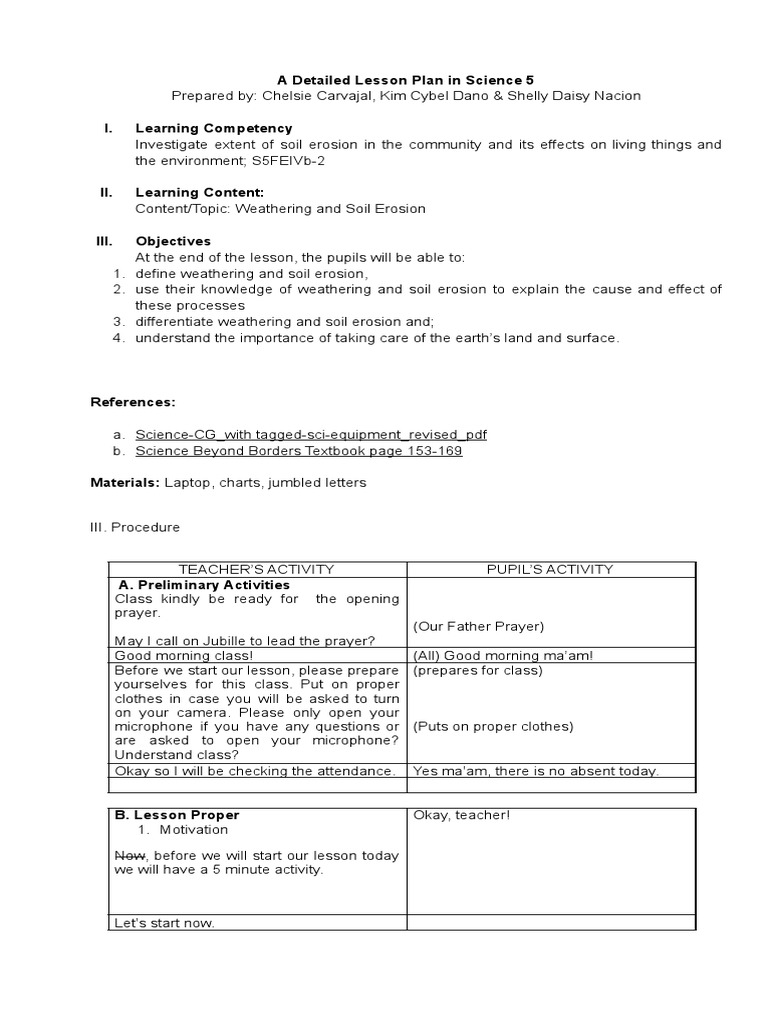 Detailed Lesson Plan in Science 5 | PDF | Weathering | Soil