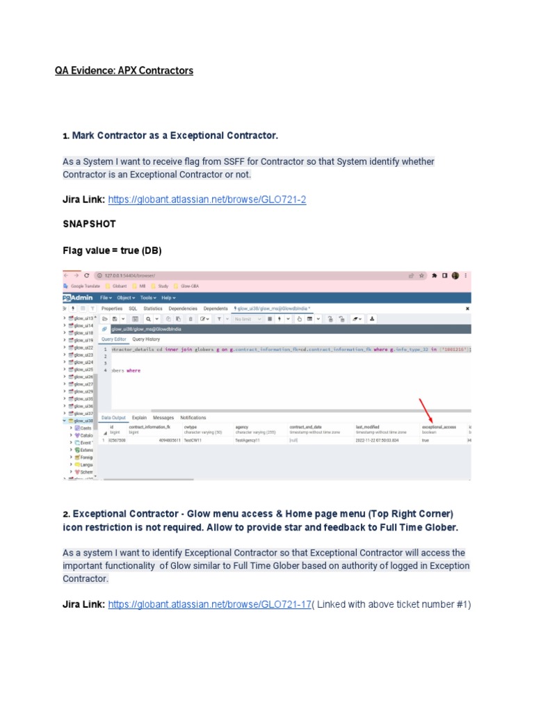 GLOW - APX Contractors - QA Evidence UAT Document - Release 8.0 | Download Free PDF | Login ...