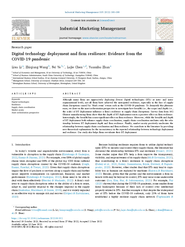 Digital Technology Deployment and Firm Resilience E - 2022 - Industrial ...