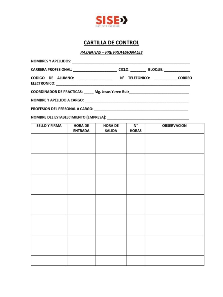 Cartilla de Control Practicas | PDF