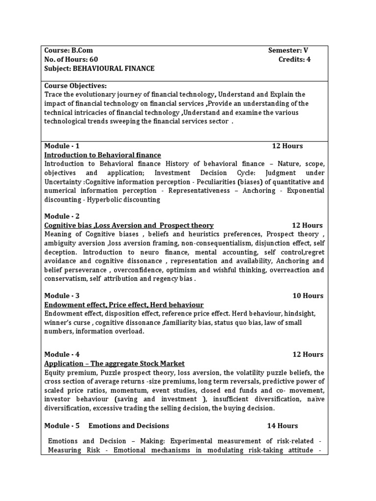 Behavioural Finance | PDF | Behavioral Economics | Behavioural Sciences