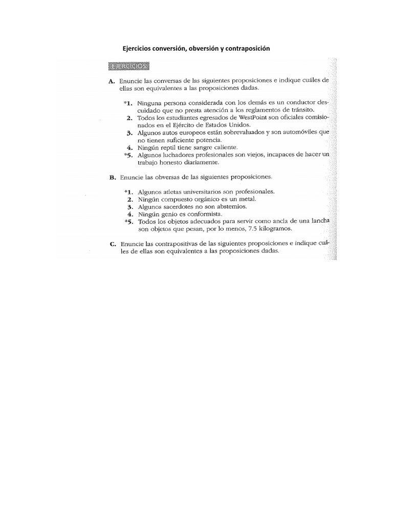 Ejercicios Conversión, Obversión y Contraposición (Lógica) | PDF